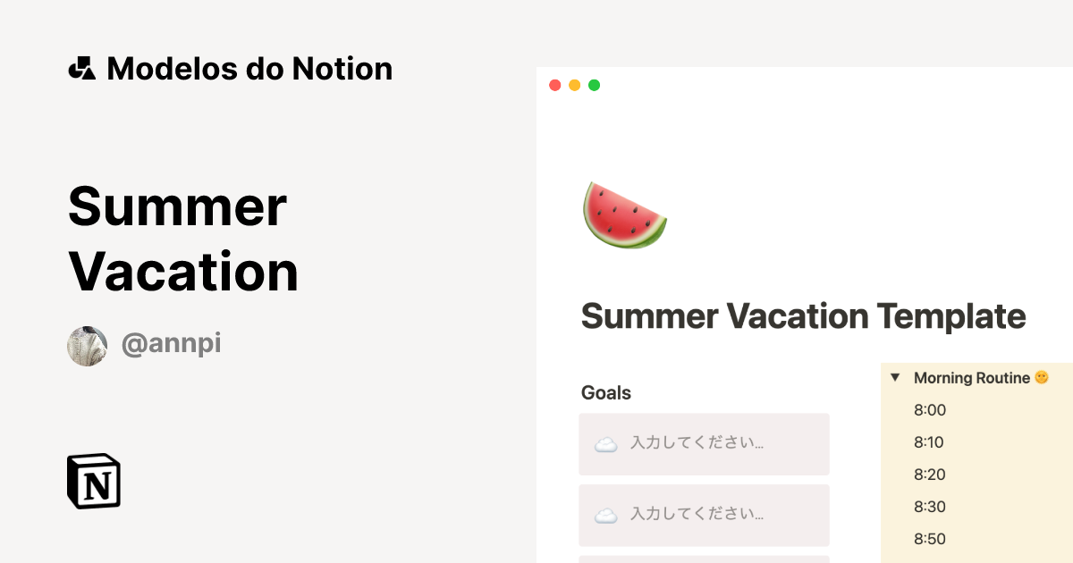 Modelo Summer Vacation | Marketplace do Notion