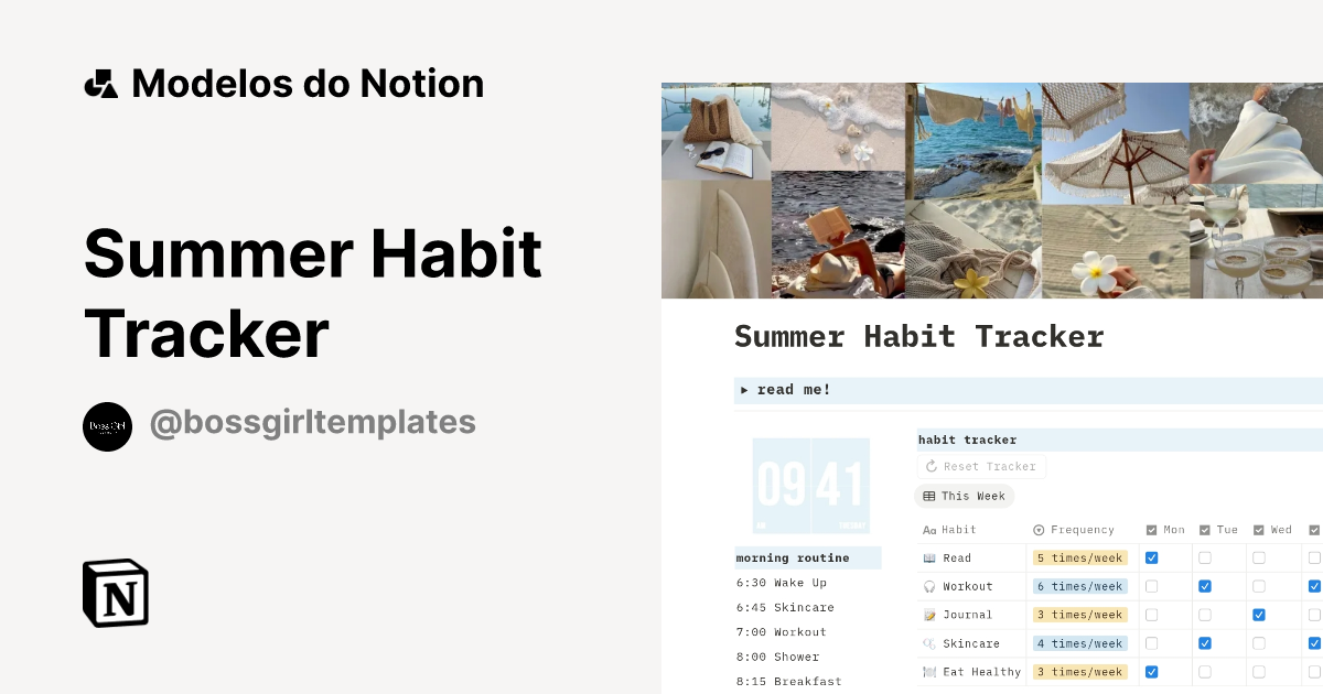 Modelo Summer Habit Tracker | Marketplace do Notion