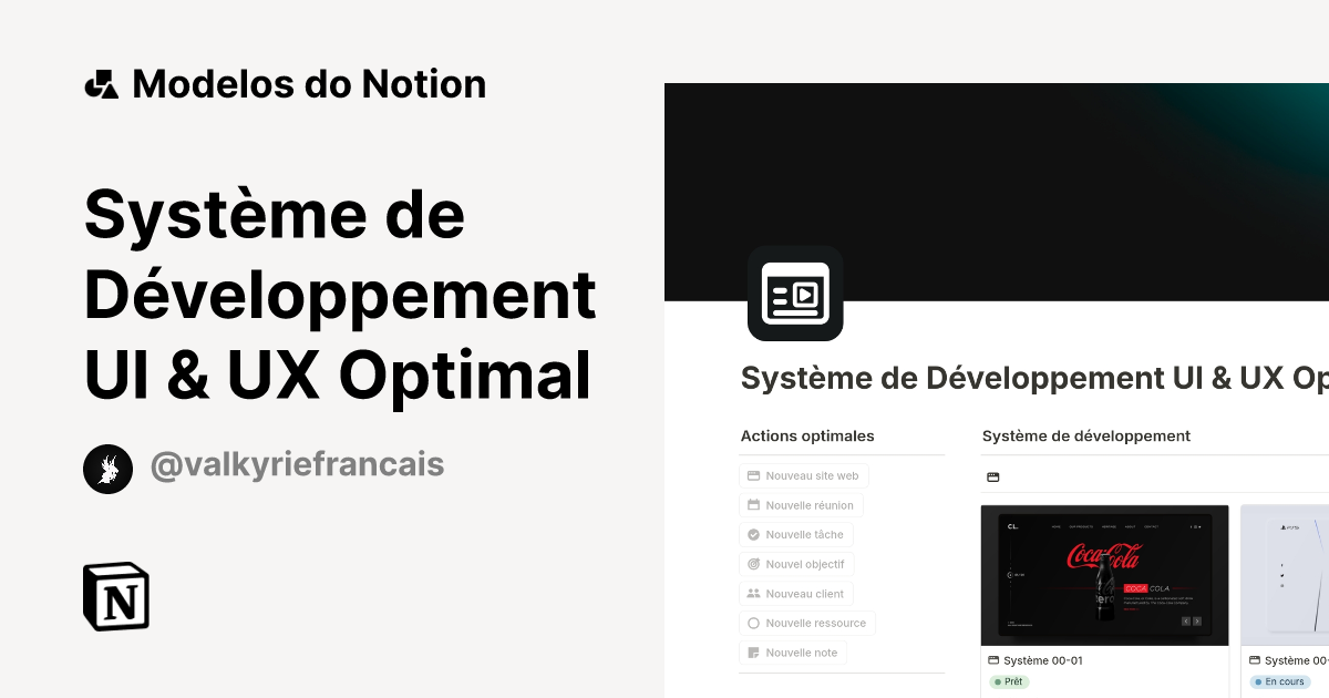 Système de Développement UI & UX Optimal Modelo por Valkyrie | Marketplace do Notion
