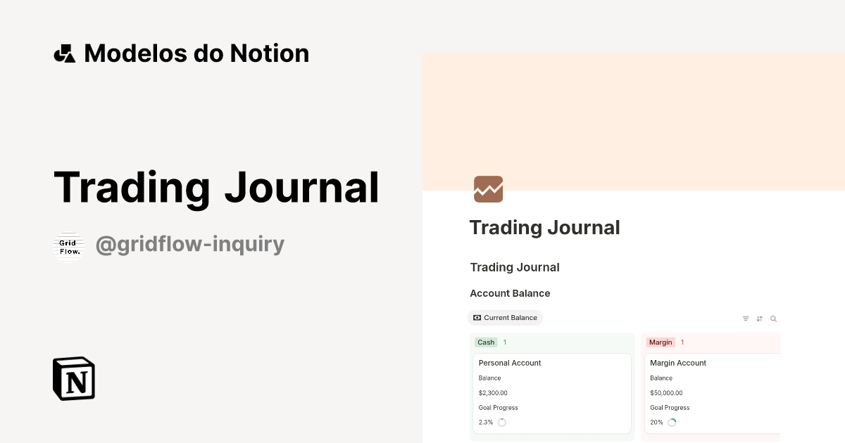 Trading Journal Modelo por gridflowofficial | Marketplace do Notion