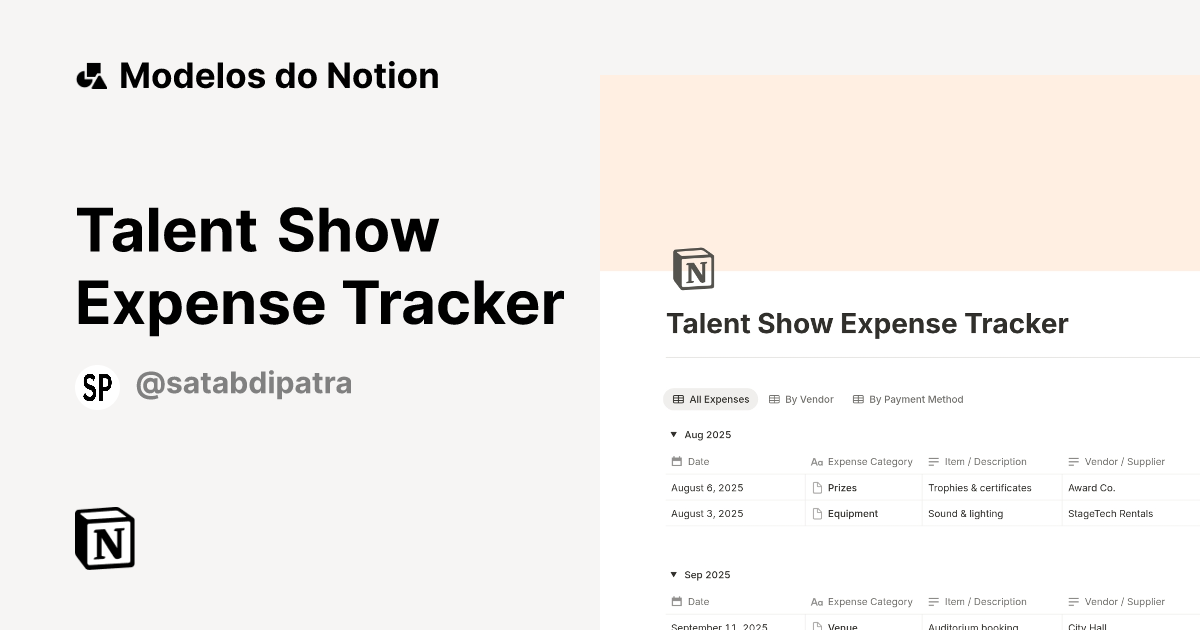 Talent Show Expense Tracker Modelo por Satabdi Patra | Marketplace do Notion