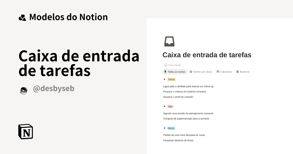 Modelo Caixa de entrada de tarefas | Marketplace do Notion