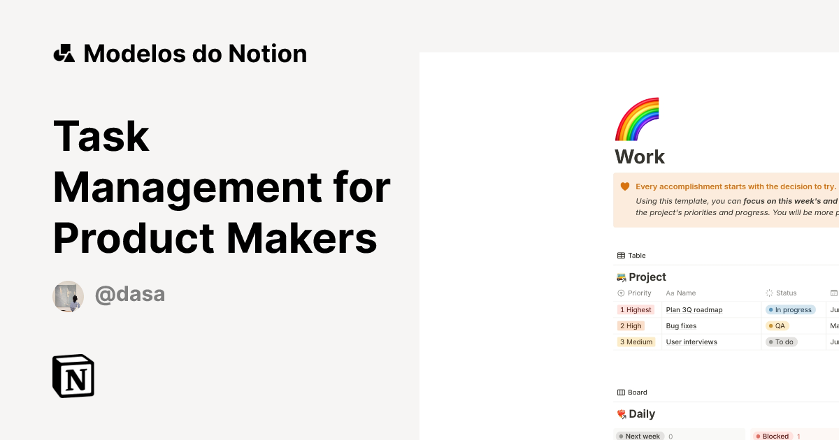 Modelo Task Management for Product Makers | Marketplace do Notion