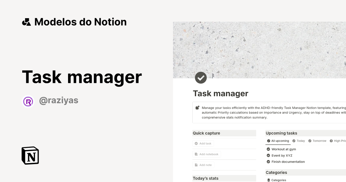 Modelo Task manager | Marketplace do Notion
