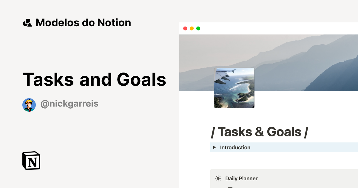 Tasks and Goals Modelo por Nick Garreis | Marketplace do Notion