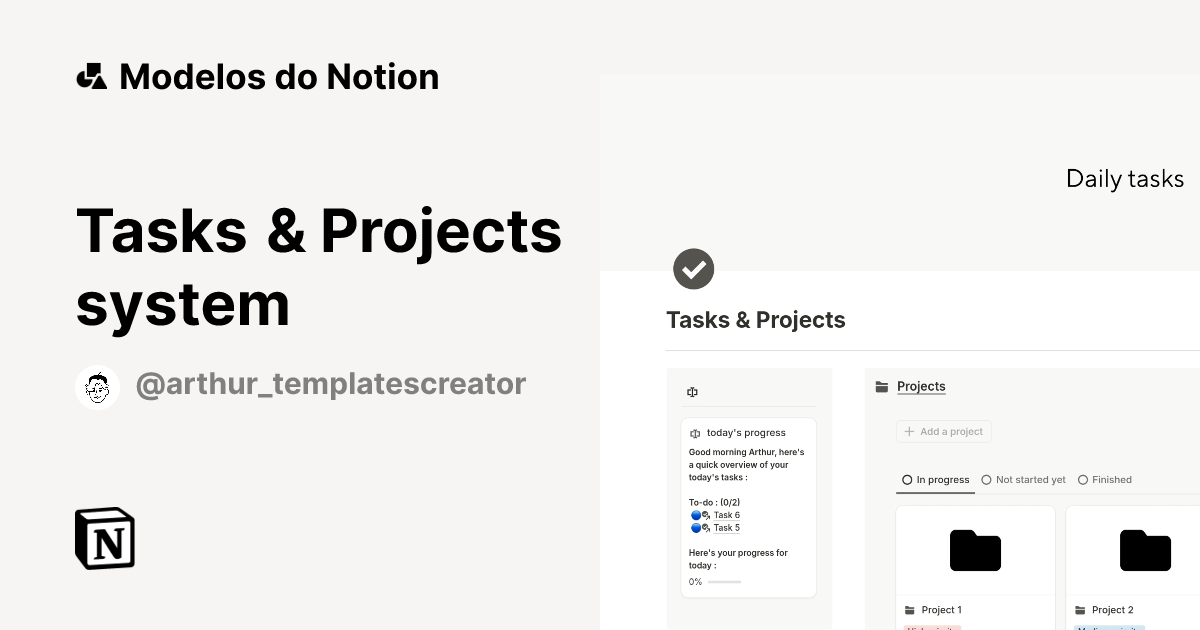 Tasks & Projects system Modelo por Arthur | Marketplace do Notion