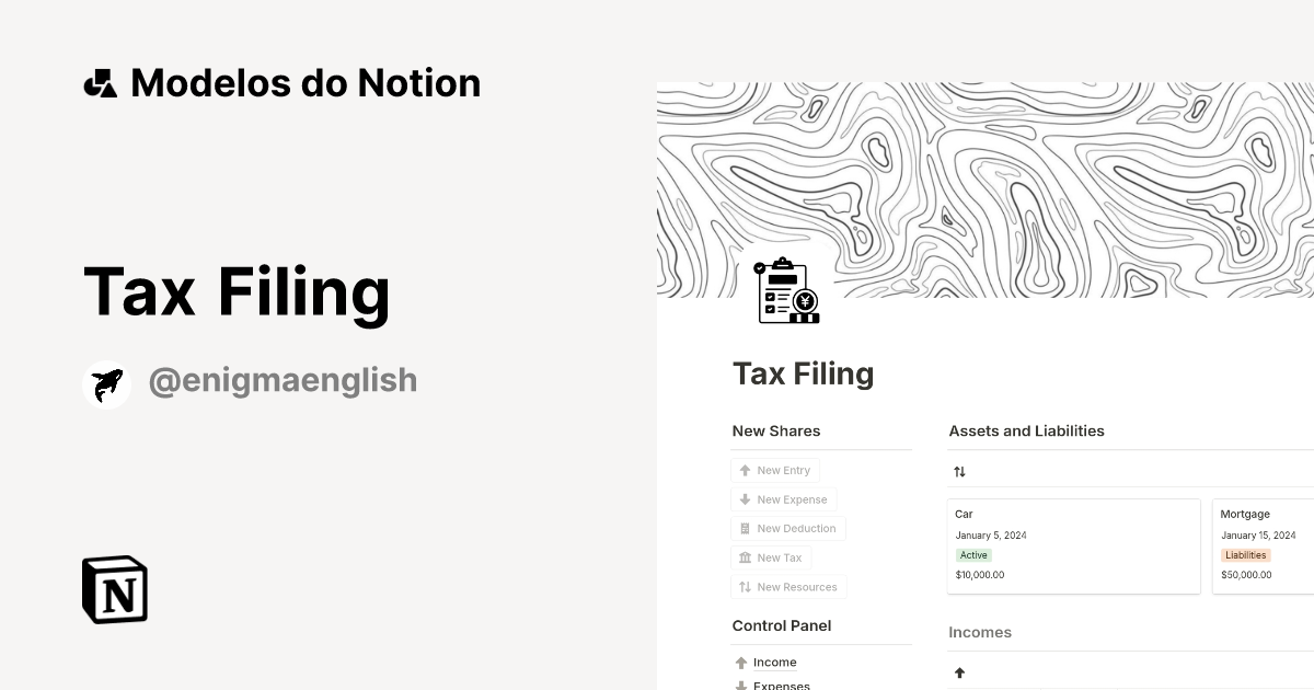 Tax Filing Modelo por Enigma | Marketplace do Notion