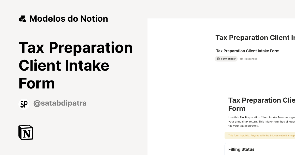 Modelo Tax Preparation Client Intake Form | Marketplace do Notion