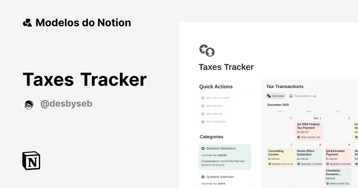 Modelo Taxes Tracker | Marketplace do Notion