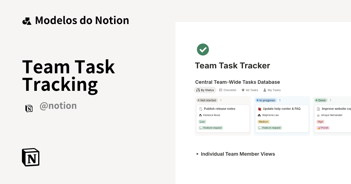 Modelo Team Task Tracking 2026 | Marketplace do Notion