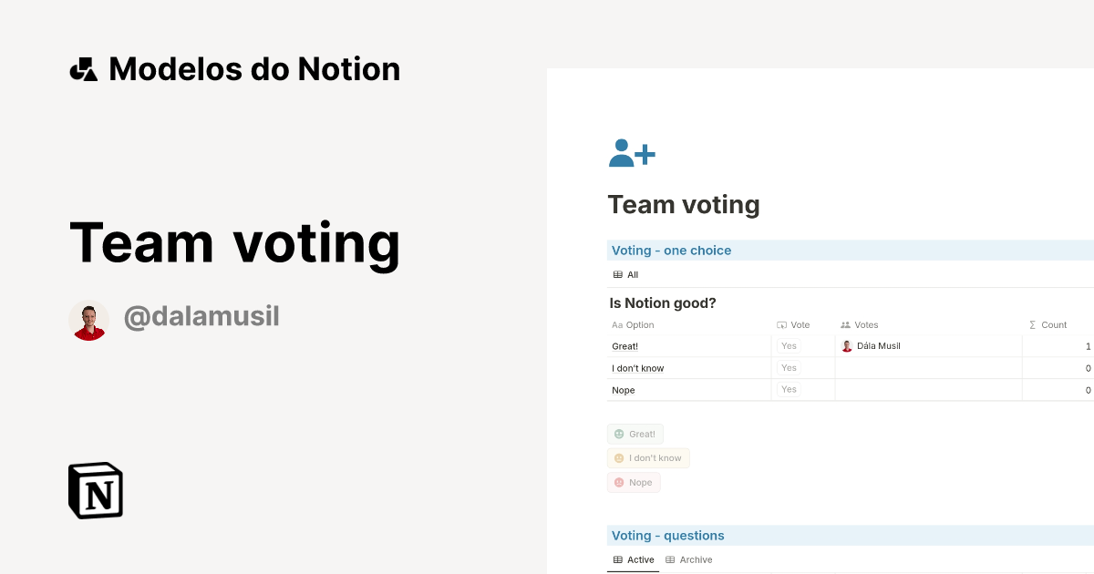 Modelo Team voting | Marketplace do Notion