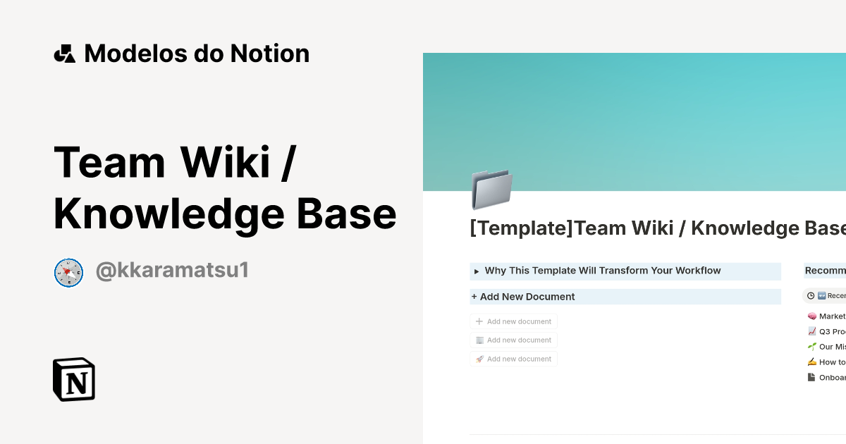 Team Wiki / Knowledge Base Modelo por からまつ | Marketplace do Notion