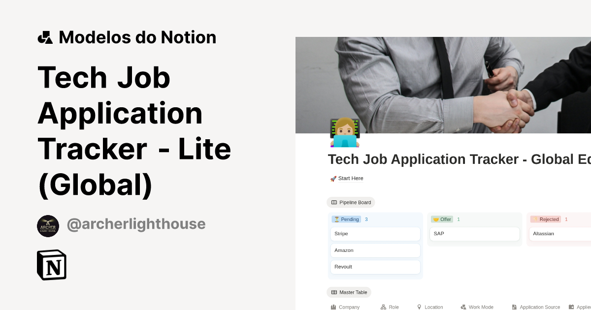 Tech Job Application Tracker - Lite (Global) Modelo por Archer ...