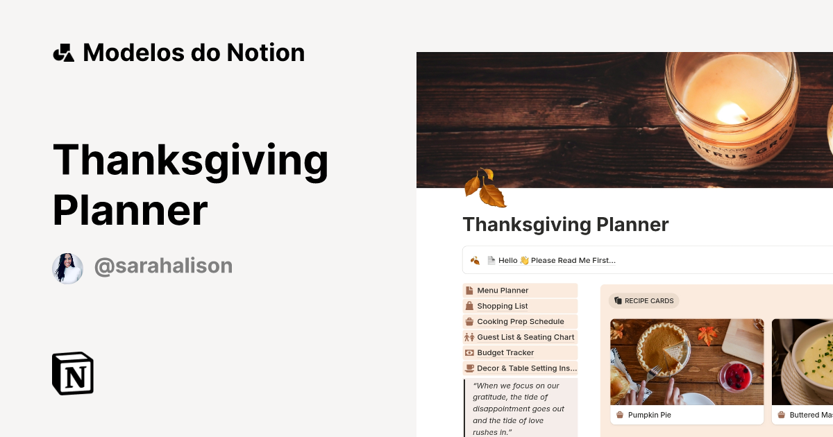 Thanksgiving Planner Modelo por Sarah | Marketplace do Notion