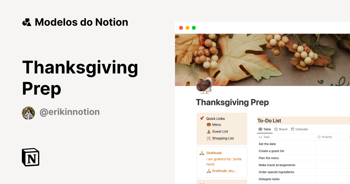Thanksgiving Prep Modelo por ErikInNotion | Marketplace do Notion