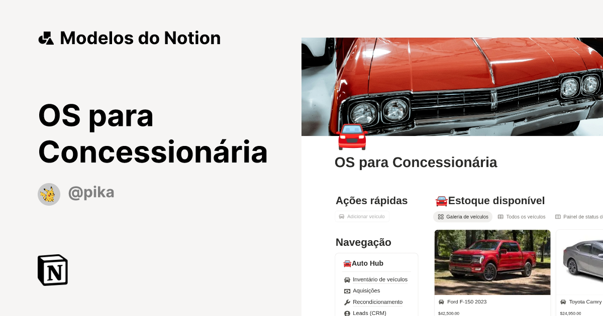 The Car Dealership OS Modelo por Pika | Marketplace do Notion