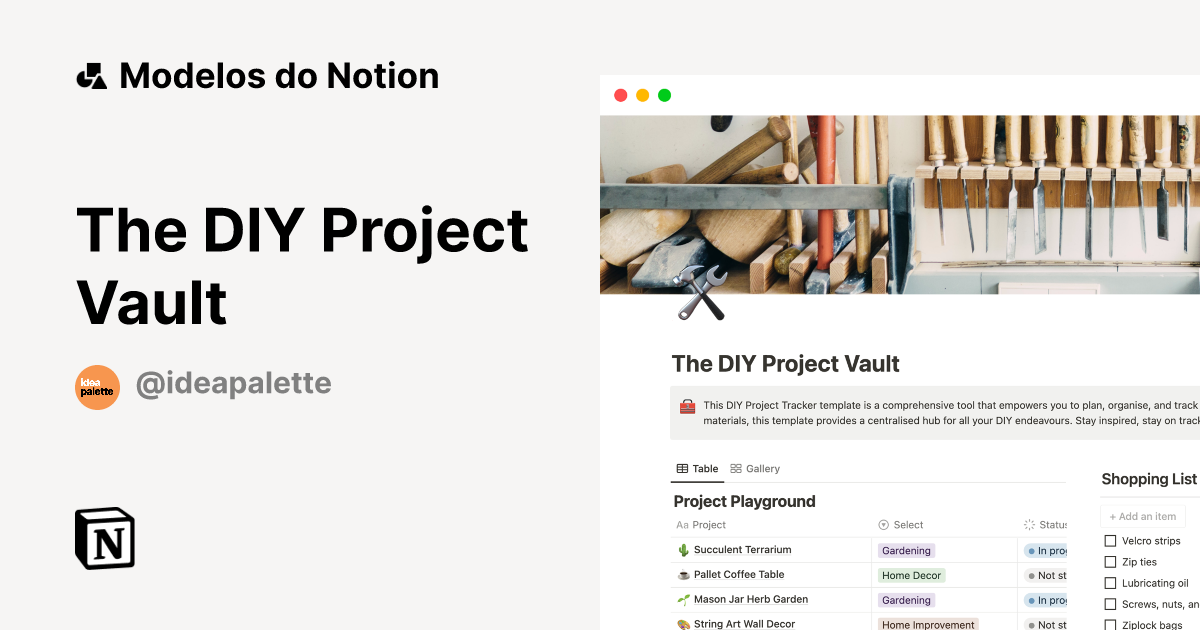 Modelo The DIY Project Vault | Marketplace do Notion