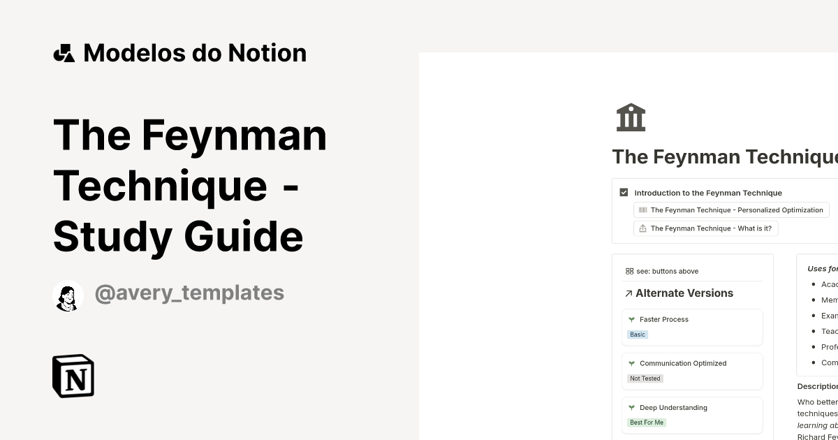 The Feynman Technique - Study Guide Modelo por avery's templates ...
