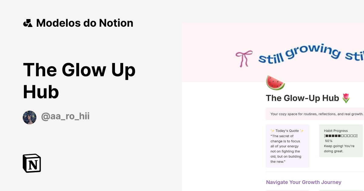 Modelo The Glow Up Hub | Marketplace do Notion