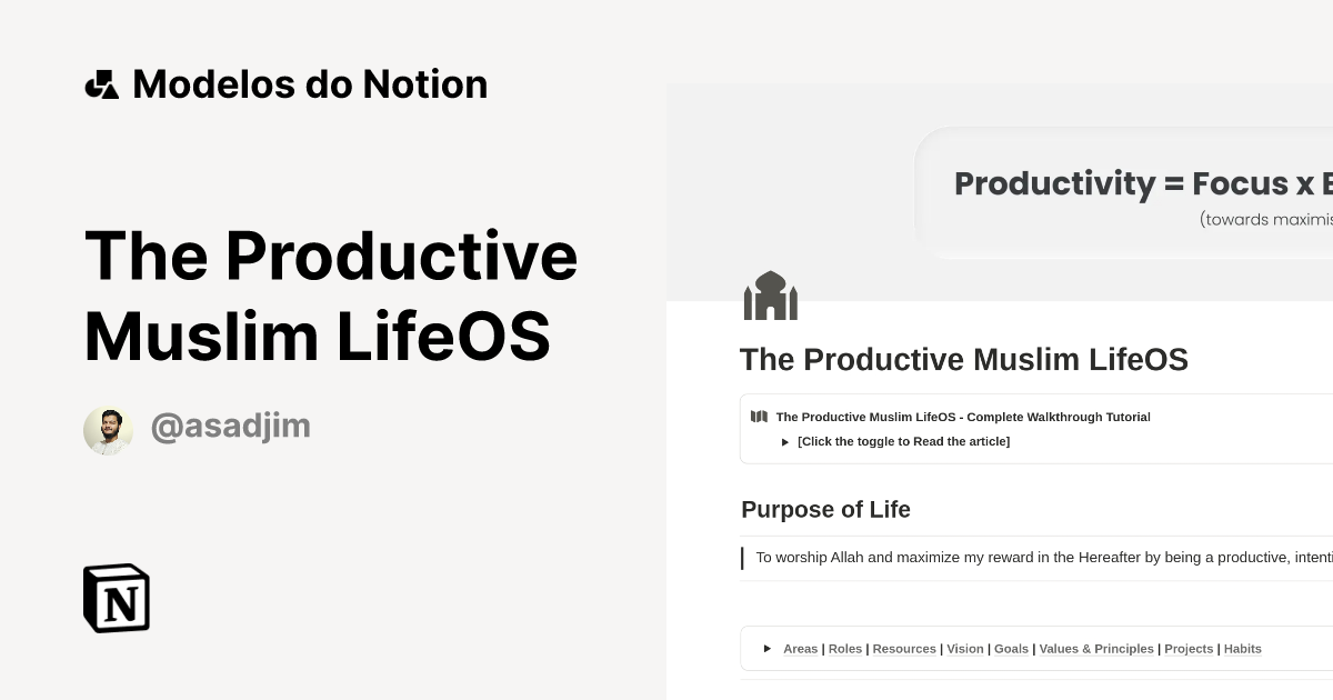 Modelo The Productive Muslim LifeOS | Marketplace do Notion