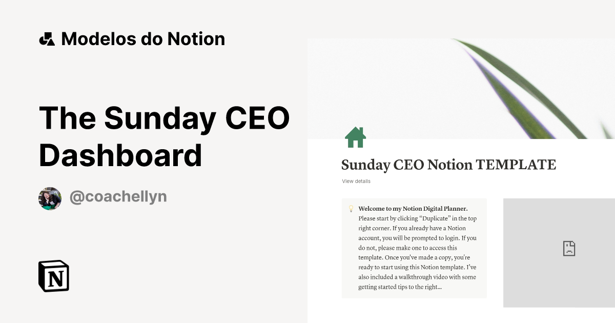 Modelo The Sunday CEO Dashboard | Marketplace do Notion