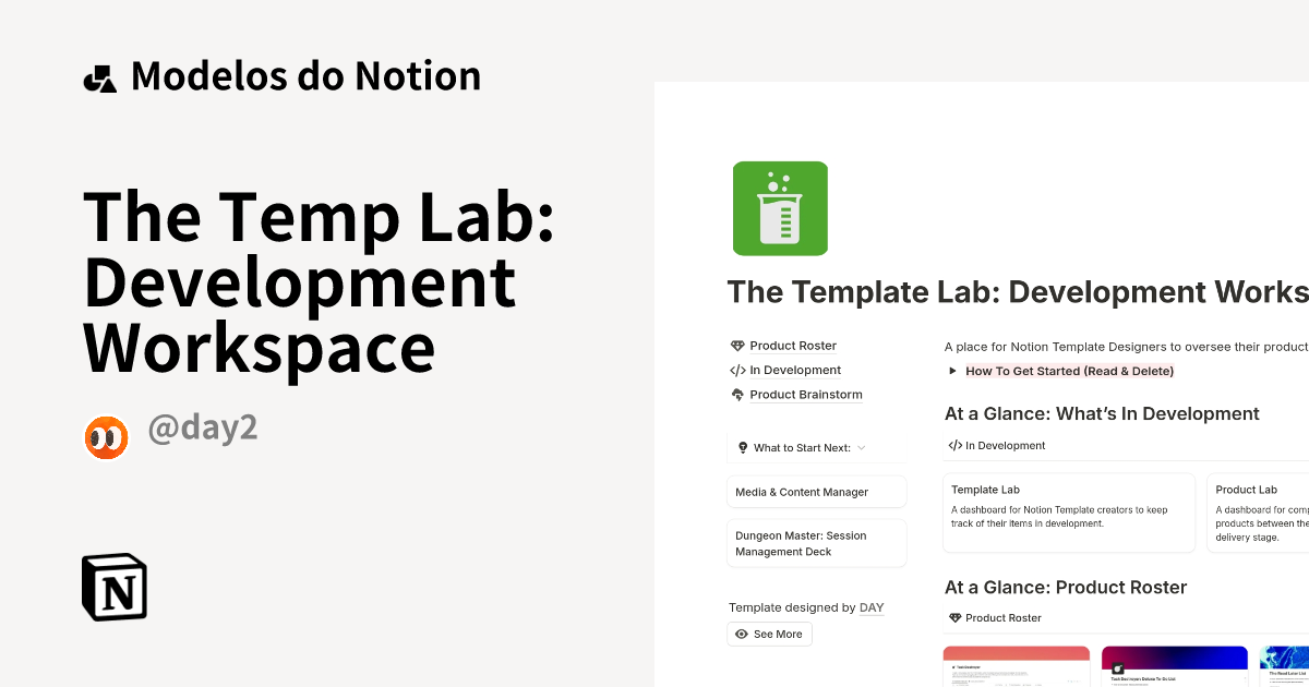 Modelo The Temp Lab: Development Workspace | Marketplace do Notion