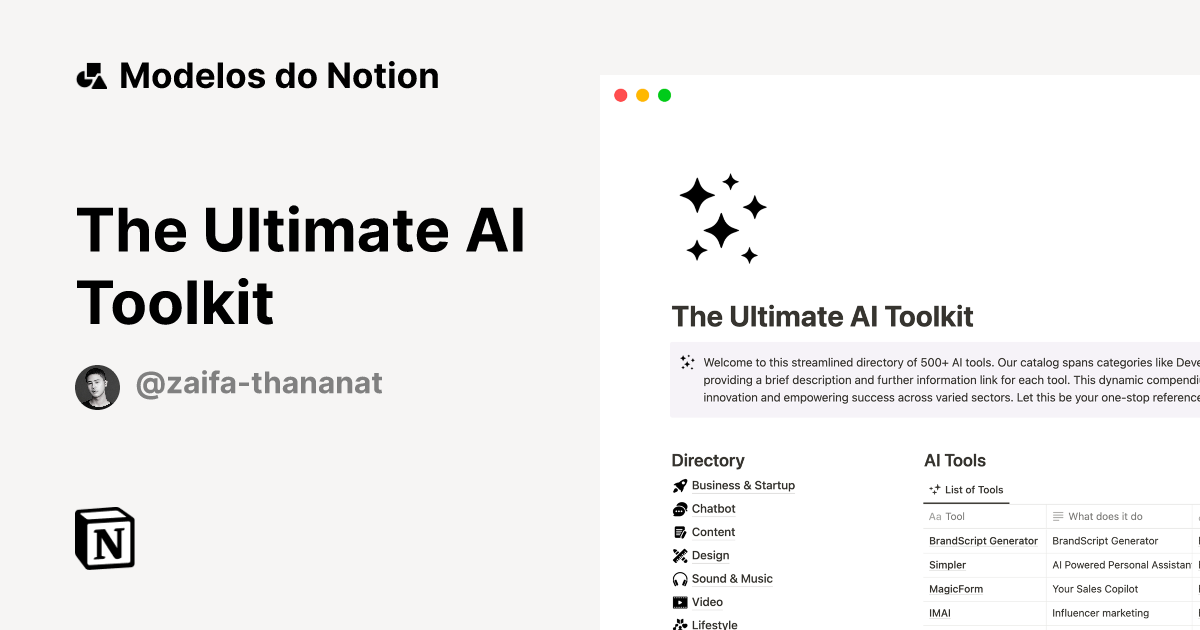 Modelo The Ultimate AI Toolkit | Marketplace do Notion