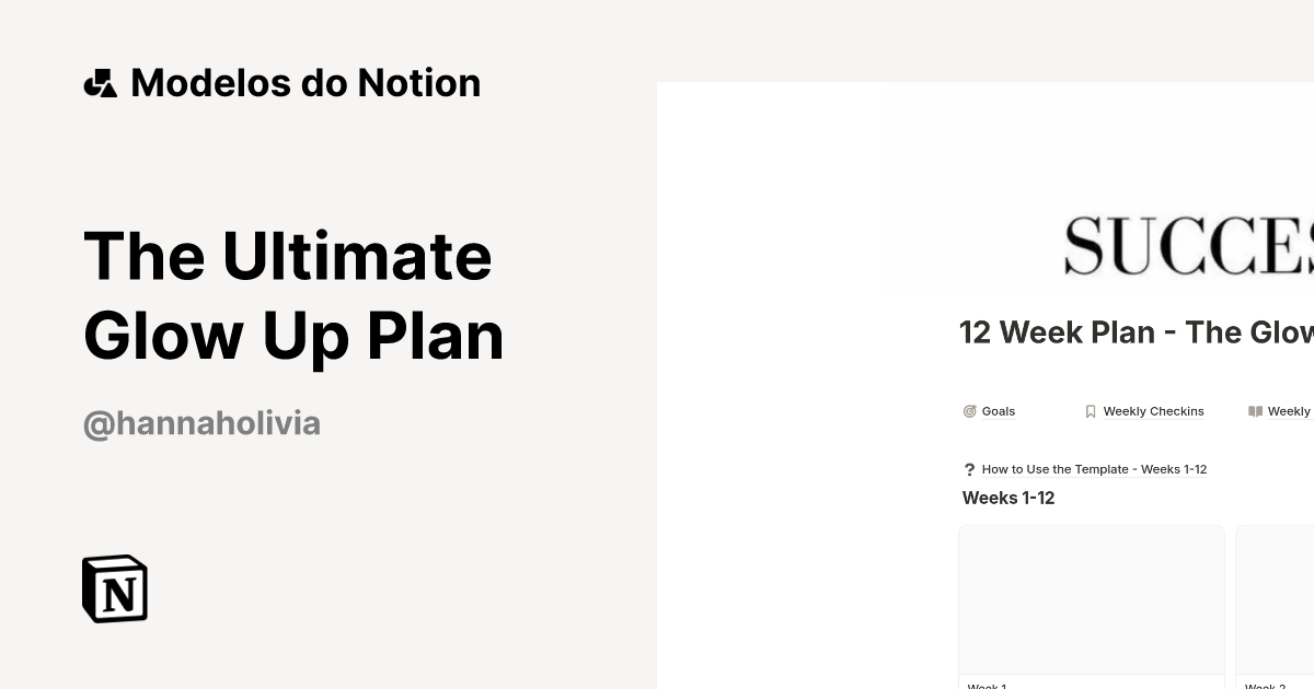 The Ultimate Glow Up Plan Modelo por Hannah Olivia | Marketplace do Notion