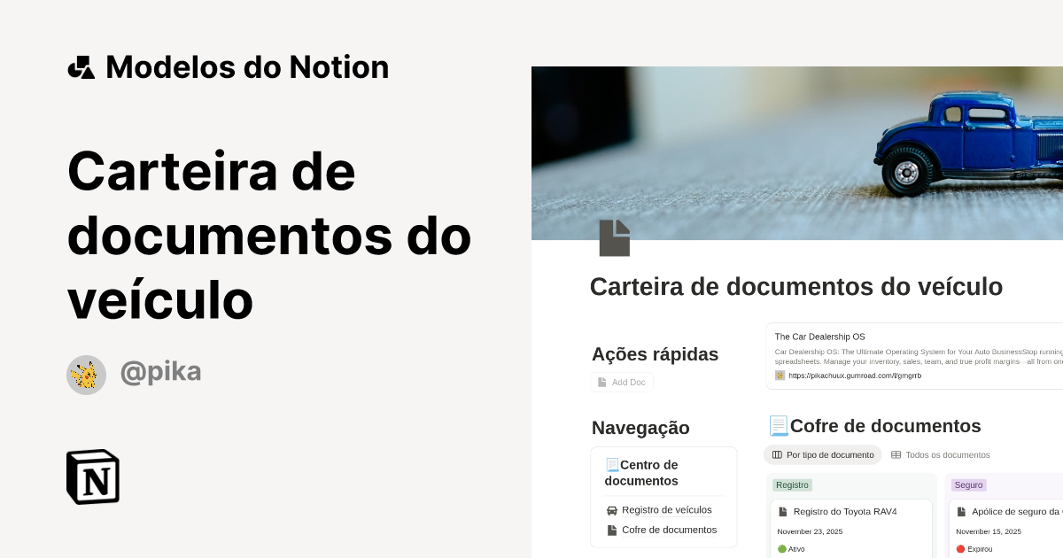 The Vehicle Document Wallet Modelo por Pika | Marketplace do Notion