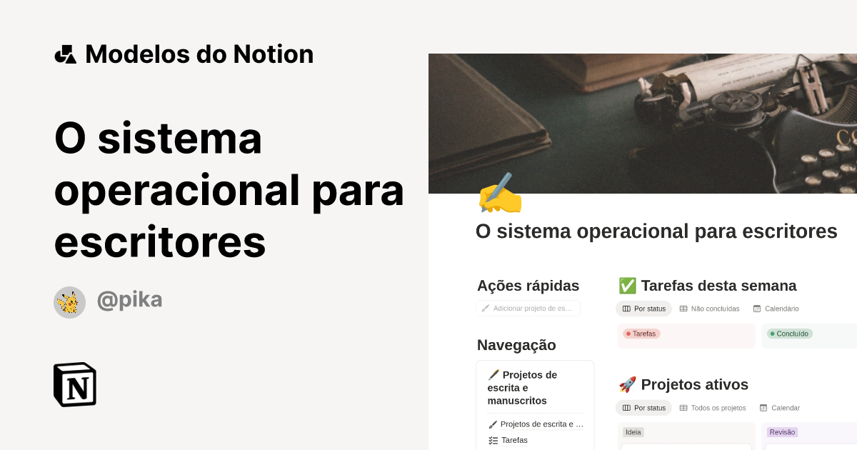 The Writer Business OS Modelo por Pika | Marketplace do Notion