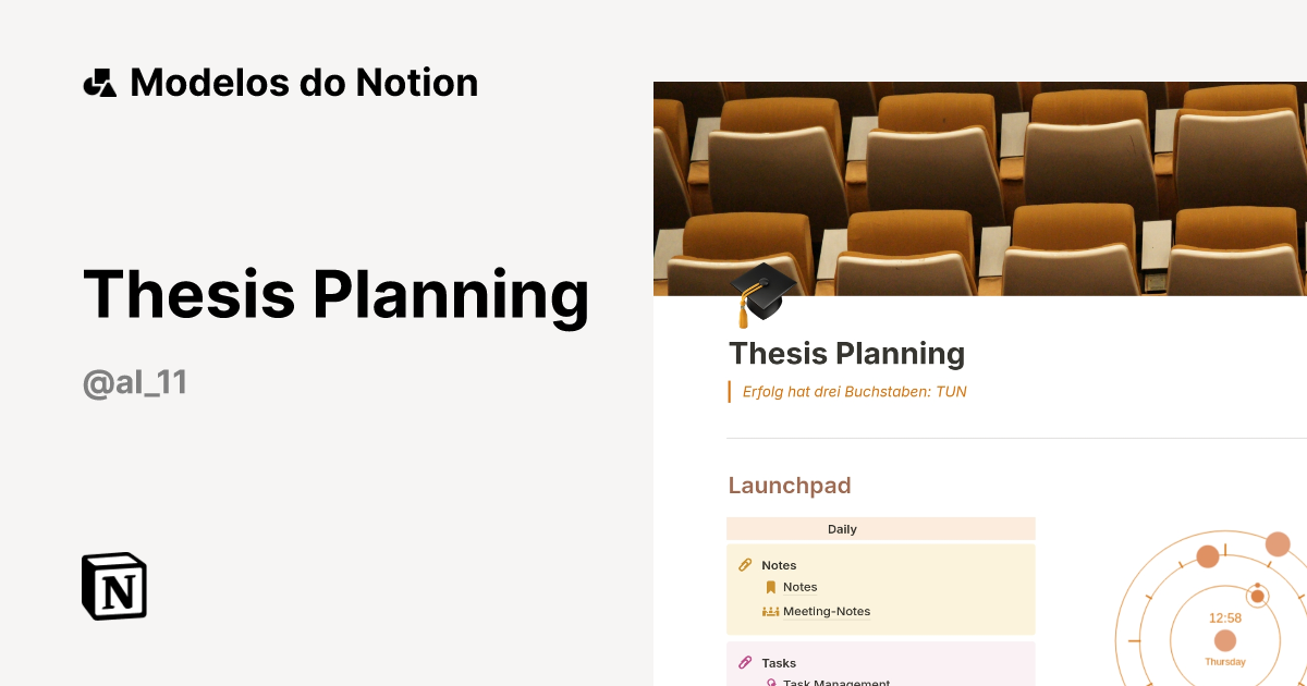 Thesis Planning Modelo por AL | Marketplace do Notion