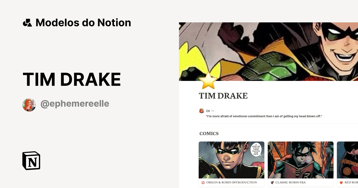 TIM DRAKE Modelo por Oli | Marketplace do Notion