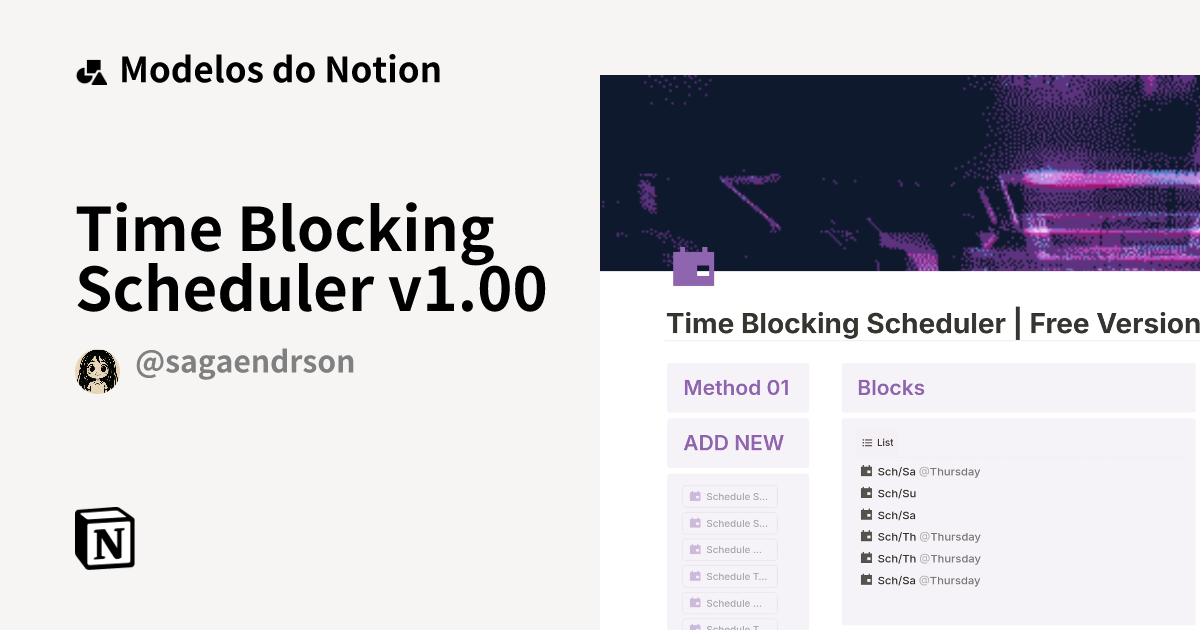Modelo Time Blocking Scheduler v1.00 | Marketplace do Notion