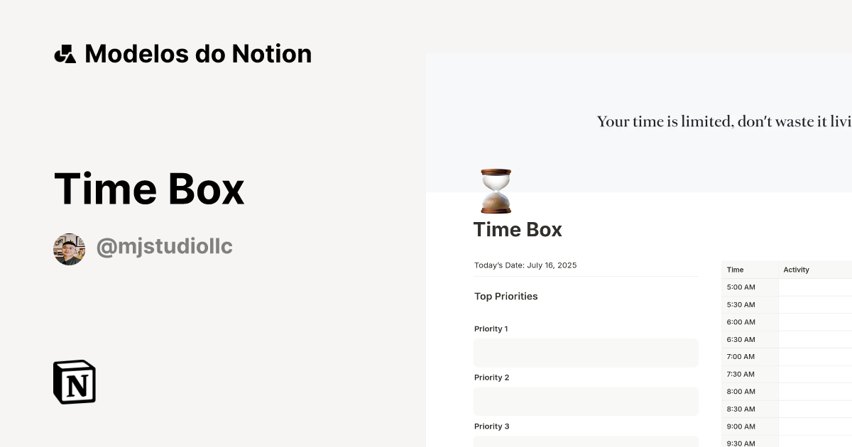 Modelo Time Box | Marketplace do Notion