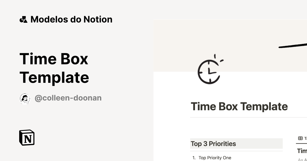 Modelo Time Box Template | Marketplace do Notion
