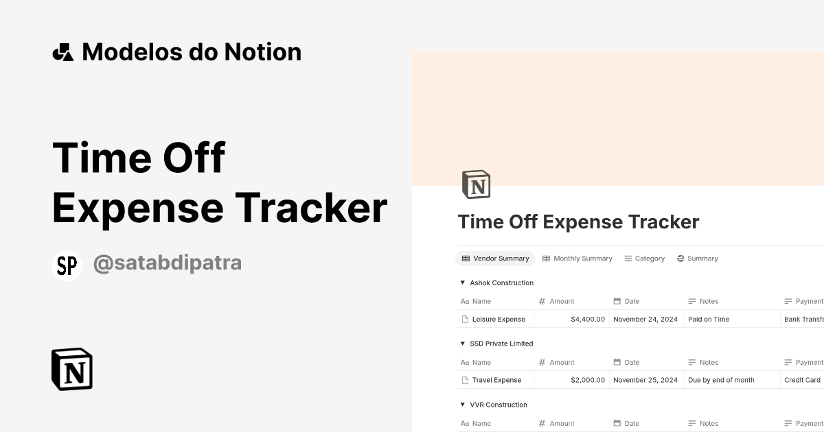 Modelo Time Off Expense Tracker | Marketplace do Notion