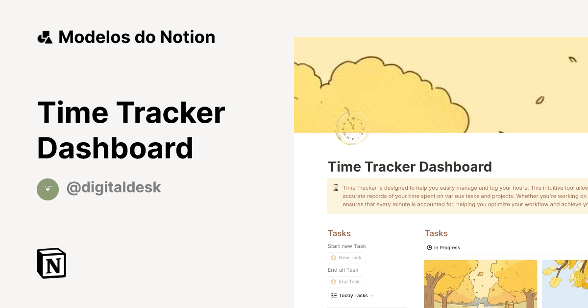 Time Tracker Dashboard Modelo por Digital Desk | Marketplace do Notion