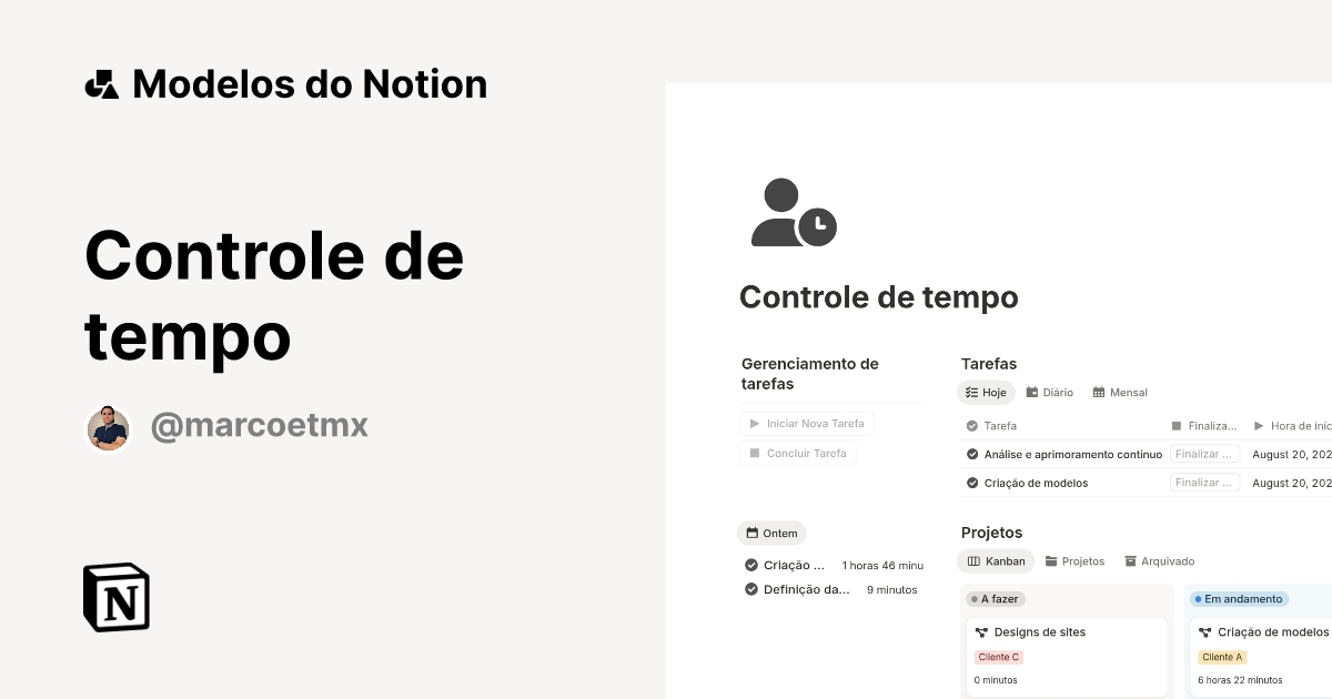 Modelo Controle de tempo | Marketplace do Notion