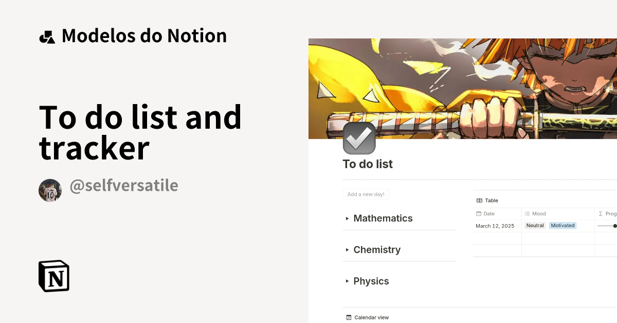 Modelo To do list and tracker | Marketplace do Notion