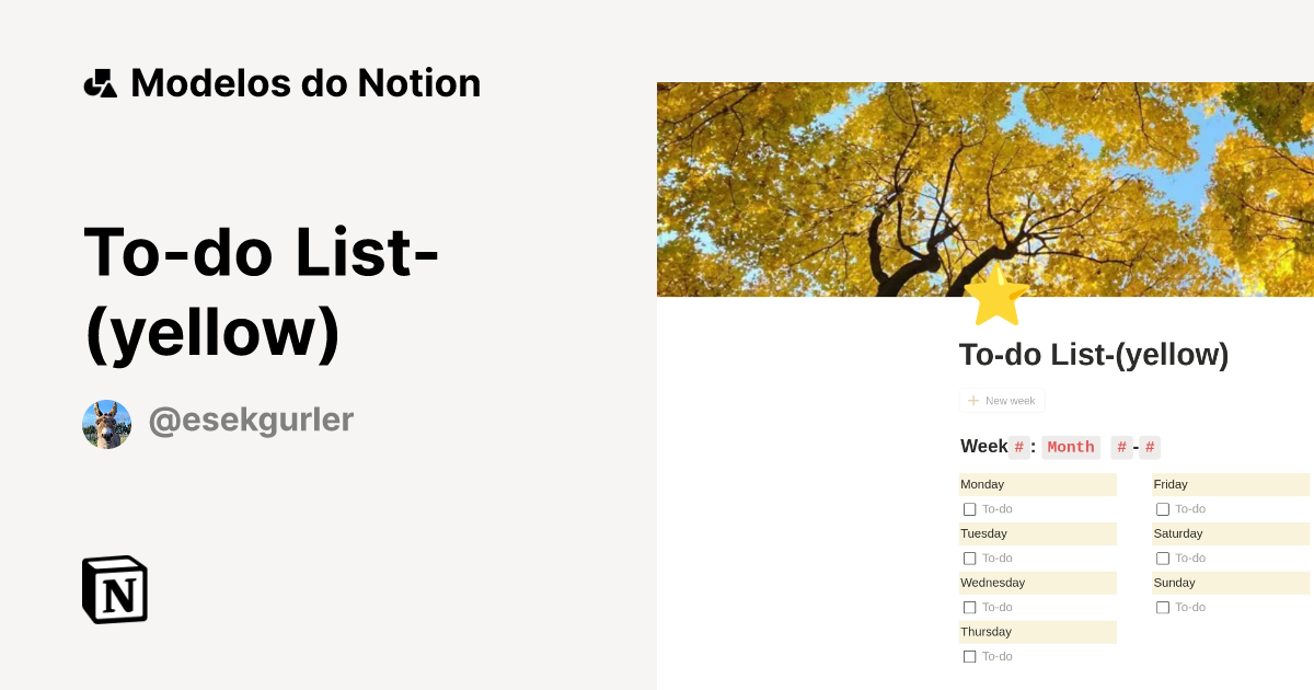 Modelo To-do List-(yellow) | Marketplace do Notion