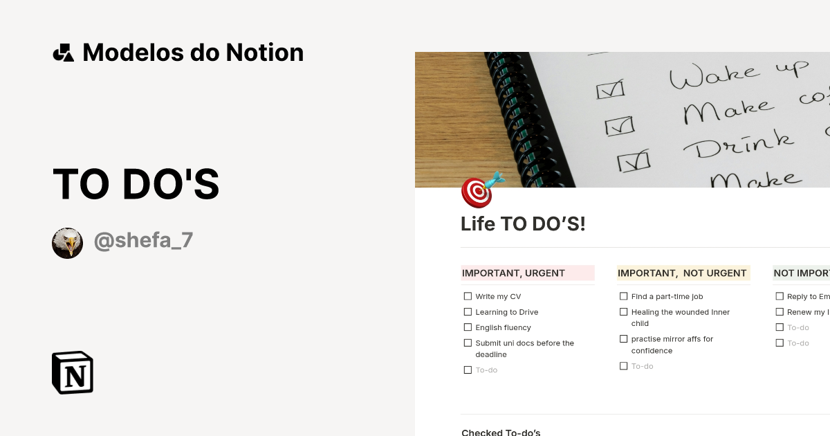 TO DO'S Modelo por Shefa | Marketplace do Notion