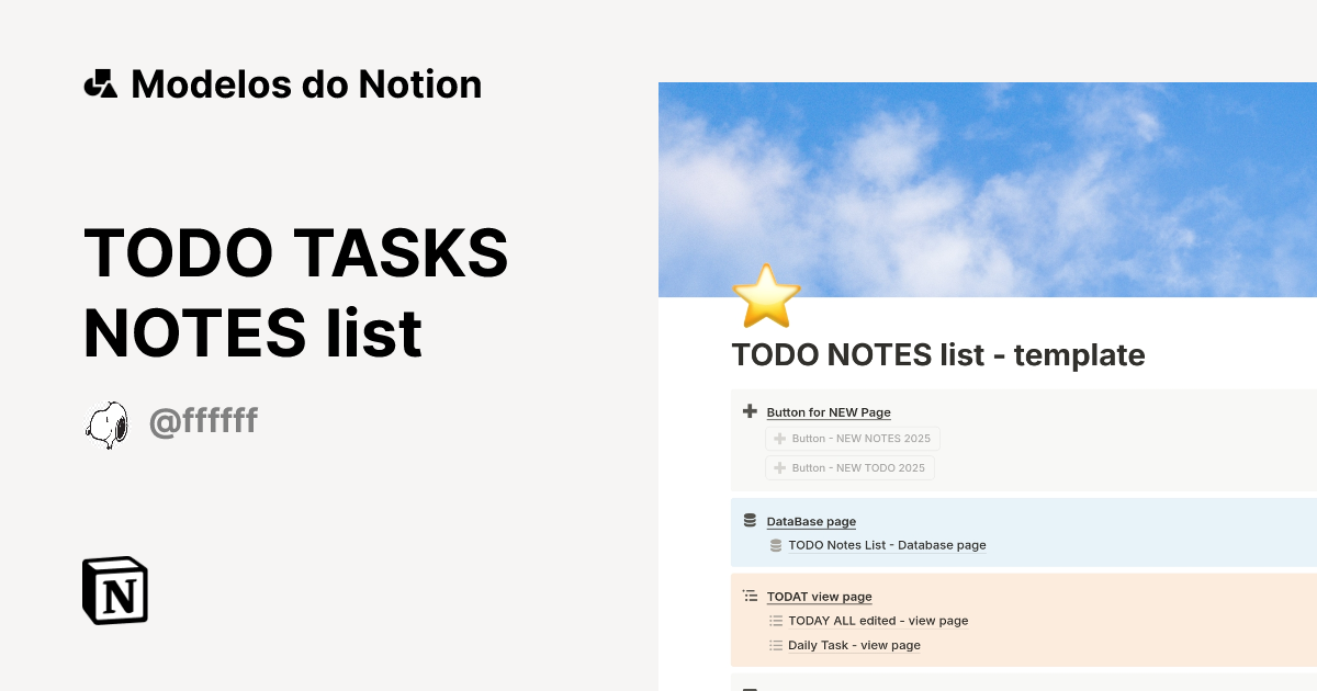 TODO TASKS NOTES list Modelo por FFFFFF | Marketplace do Notion
