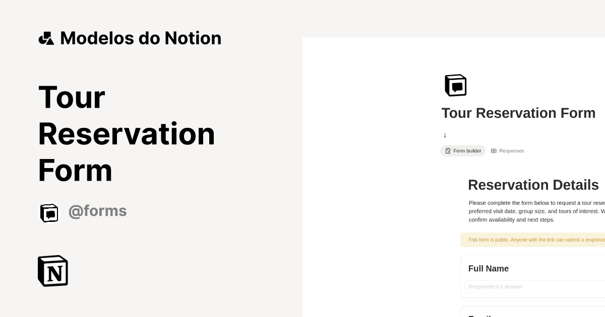 Tour Reservation Form Modelo por Forms | Marketplace do Notion