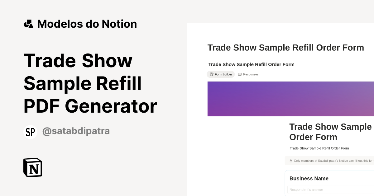 Modelo Trade Show Sample Refill PDF Generator | Marketplace do Notion