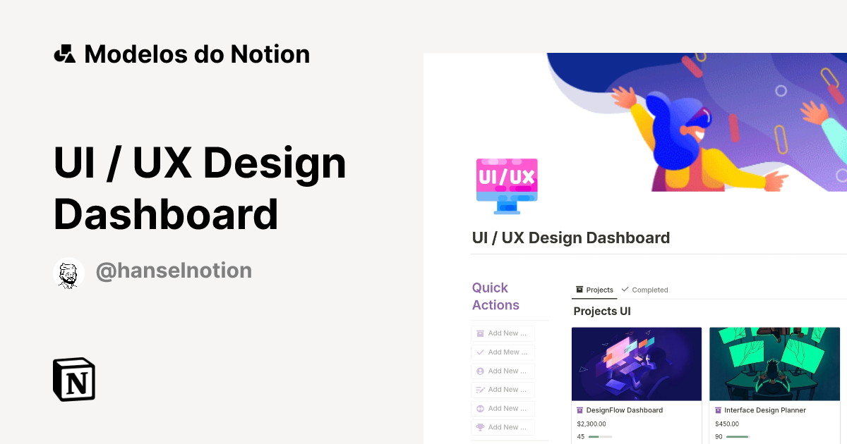 UI / UX Design Dashboard Modelo por Hansel Systems | Marketplace do Notion
