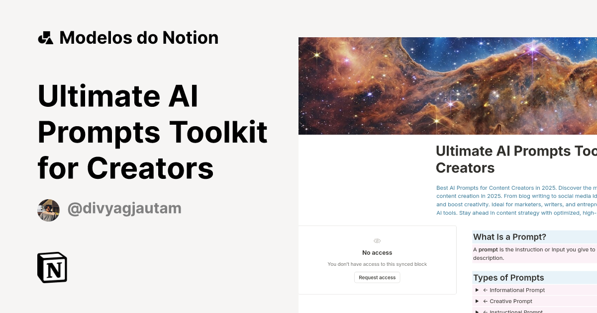 Modelo Ultimate AI Prompts Toolkit for Creators | Marketplace do Notion