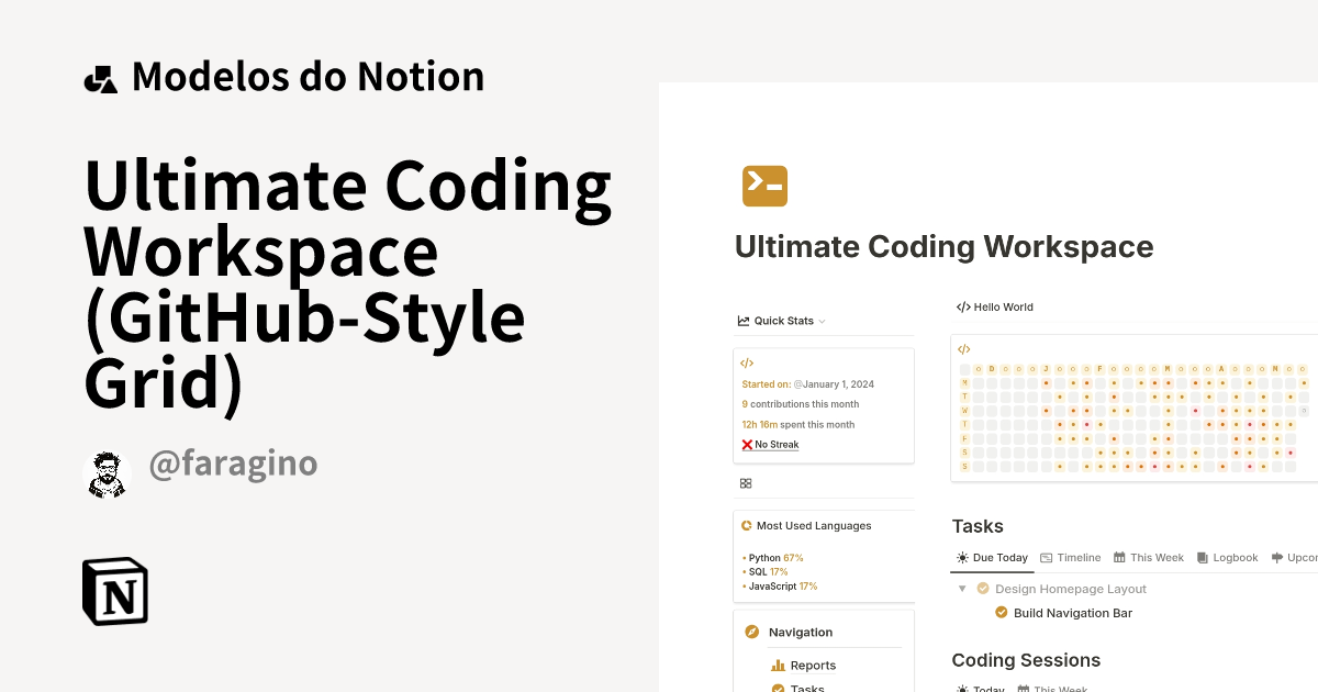Modelo Ultimate Coding Workspace (GitHub-Style Grid) | Marketplace do Notion