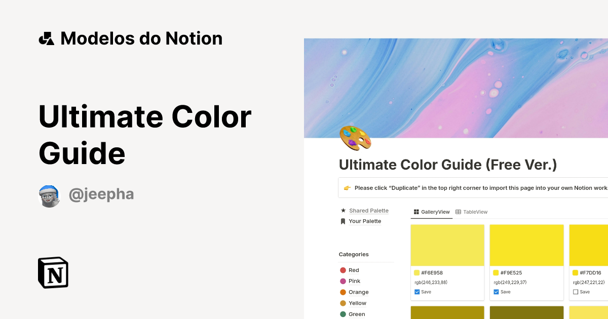 Modelo Ultimate Color Guide | Marketplace do Notion