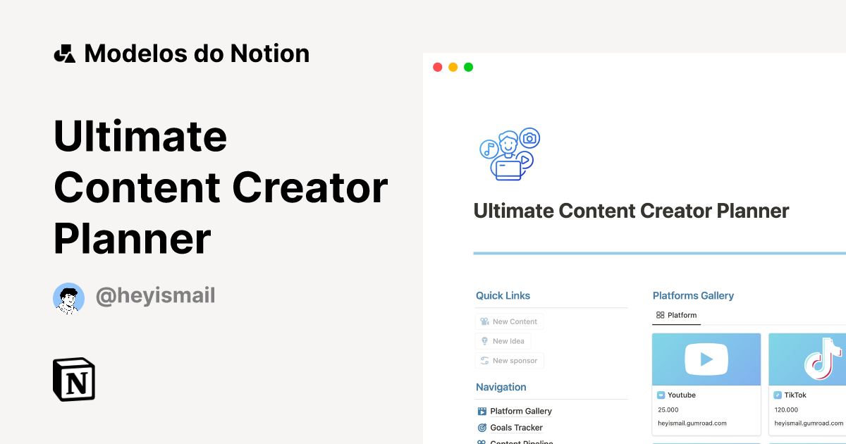 Ultimate Content Creator Planner Modelo por heyismail | Marketplace do Notion