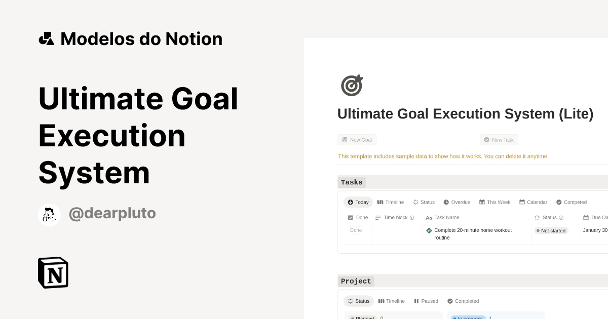 Ultimate Goal Execution System Modelo por dearpluto | Marketplace do Notion
